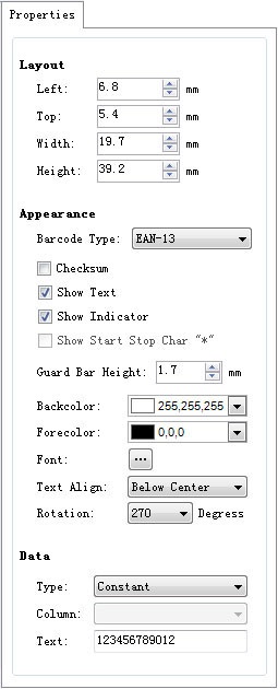 Change the Settings of a Barcode Object